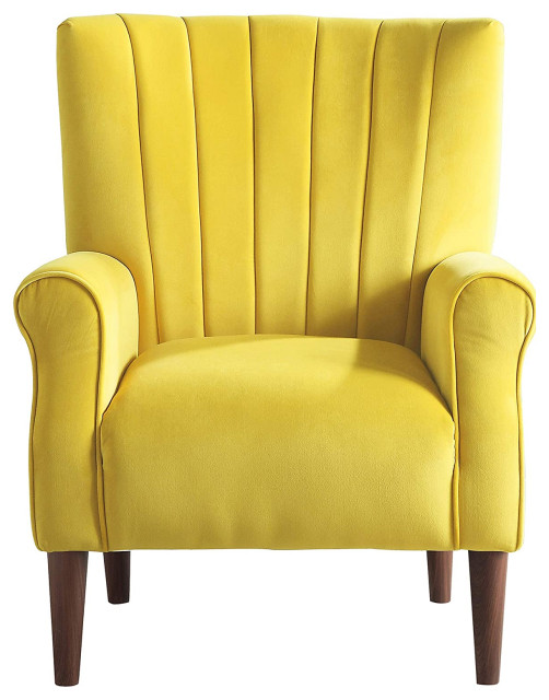 Traditional Yellow Velvet Accent Chair with Tapered Legs and Channel ...
