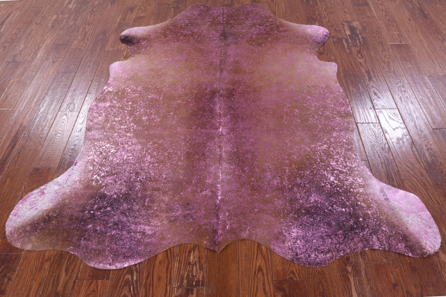 6' 9" X 6' 1" Pink Metallic Cowhide Rug C2147, 6' 9" X 6' 1 ...