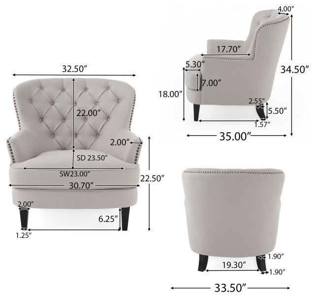 GDF Studio Teton Natural Fabric Club Chair and Ottoman - Transitional ...