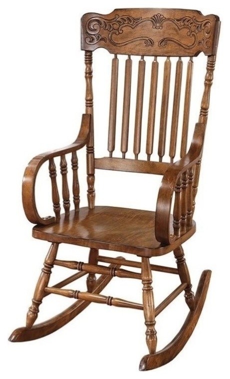 Bowery Hill Rocker with Ornamental Headrest in Warm Brown - Traditional ...