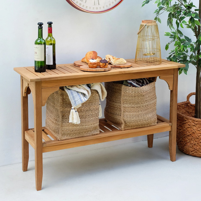 Caterina Teak Wood Outdoor Console Table - Transitional - Console ...