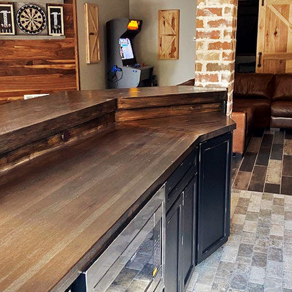 Rustic Hickory Edge Grain Butcher Block - Rustic - Home Bar - Other ...