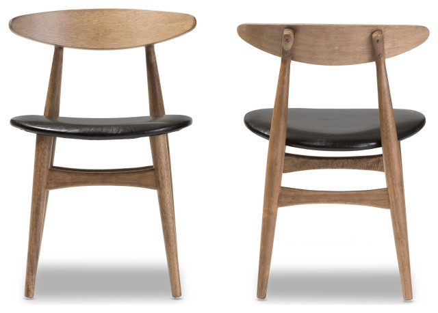 Edna French Black Faux Leather and "Oak" Light Brown Finishing Wood ...