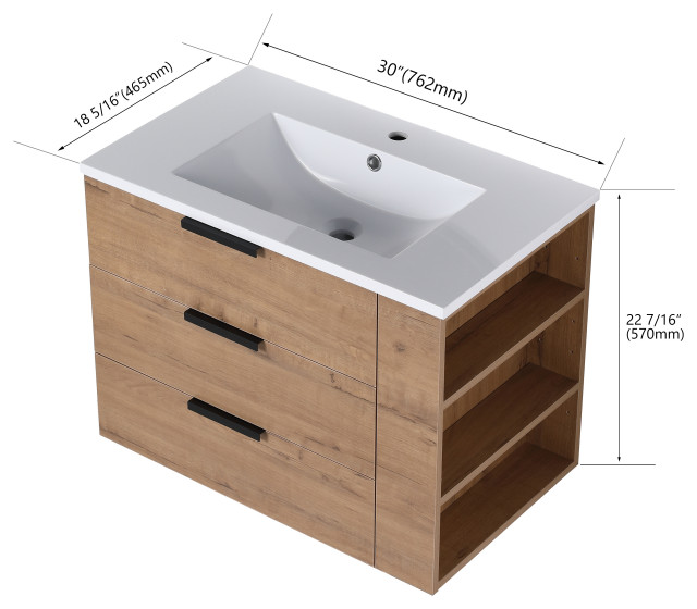 BNK Bathroom Vanity 30 Inch with 3 Drawers and Adjustable Shelf,30x18 ...