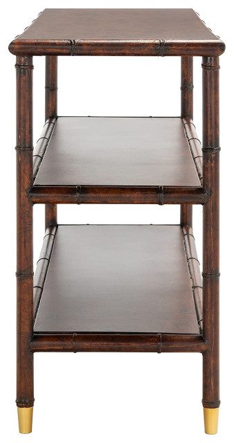 Tropical Console Table with Bamboo Frame and 2 Open Shelves, Dark Brown ...