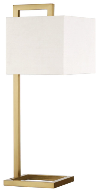 26" Gold Metal Arched Table Lamp With White Square Shade - Transitional ...