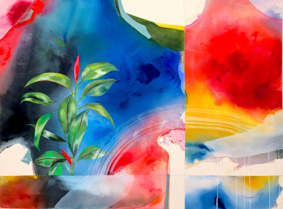 Abstract botanical oil painting, nature tree plant leaf impressionism ...