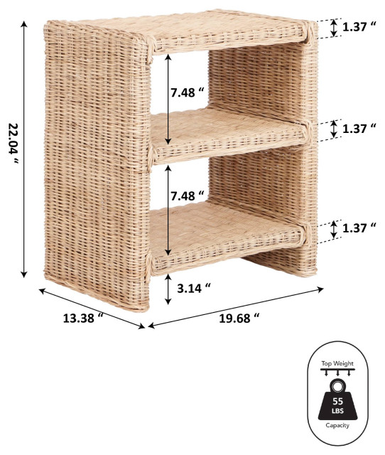Praerie 22" Coastal Bohemian Rattan/Wood 3 Tier End Table, Natural ...