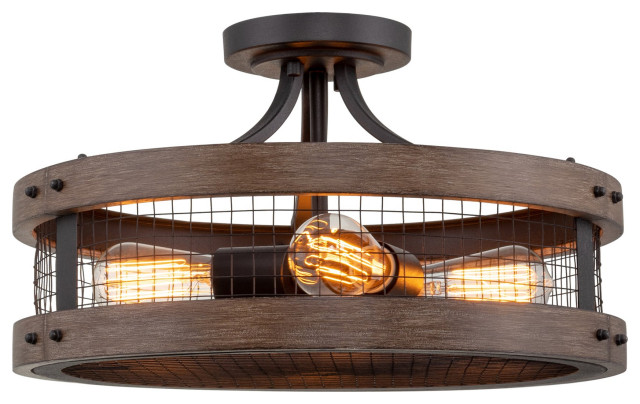 Kira Home Cooper 18" Farmhouse Ceiling Light, Walnut Style Wood ...