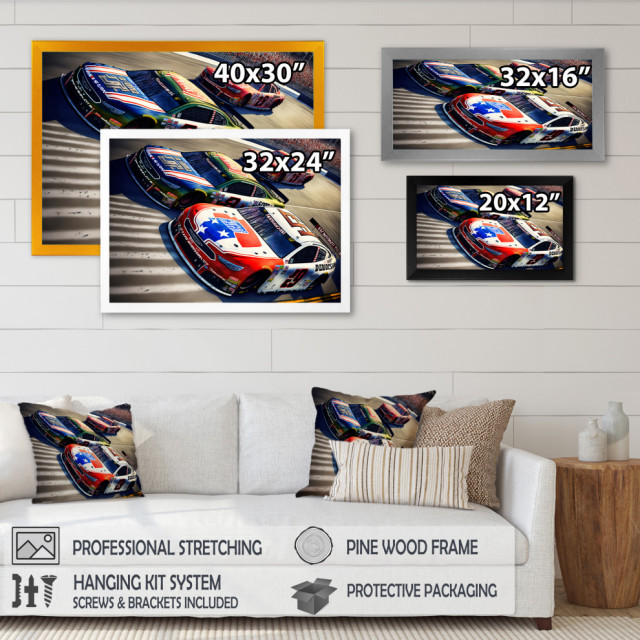 American Race Car Finishing Line Framed Print, 20x12 - Contemporary ...