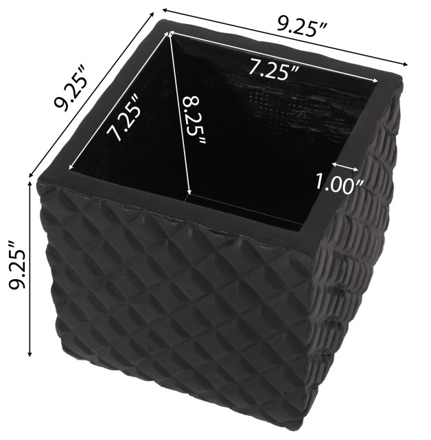 Fernald Outdoor Cast Stone Square Box Planter, Matte Black ...