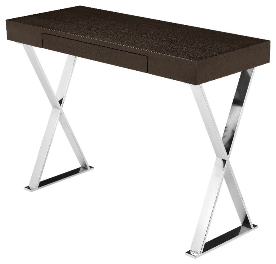 Pangea Home Alexa Wood Veneer & High Polished Steel Console Table in ...