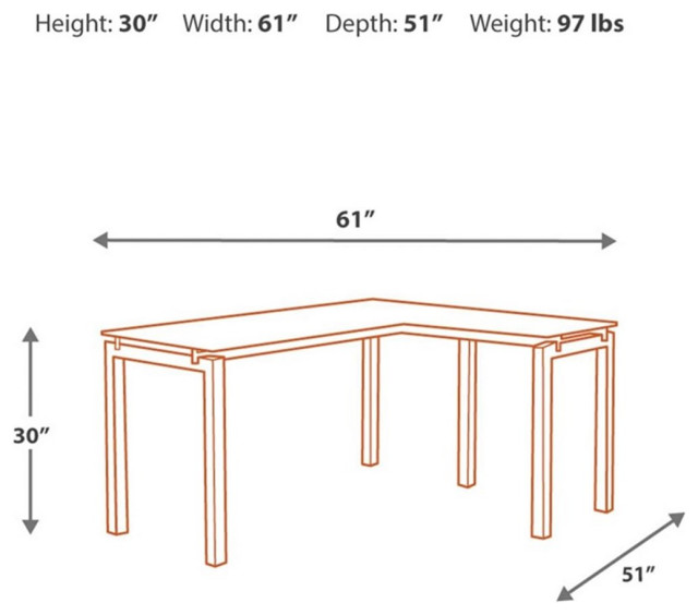 Bowery Hill Modern Tempered Glass/Metal L-Shaped Desk in White ...