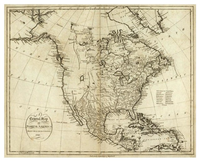 "Map of North America, 1796" Digital Paper Print by John Reid, 18"x15 ...