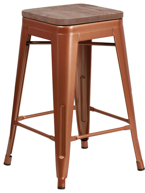 24"High Backless Copper Counter Height Stool with Square Wood Seat ...