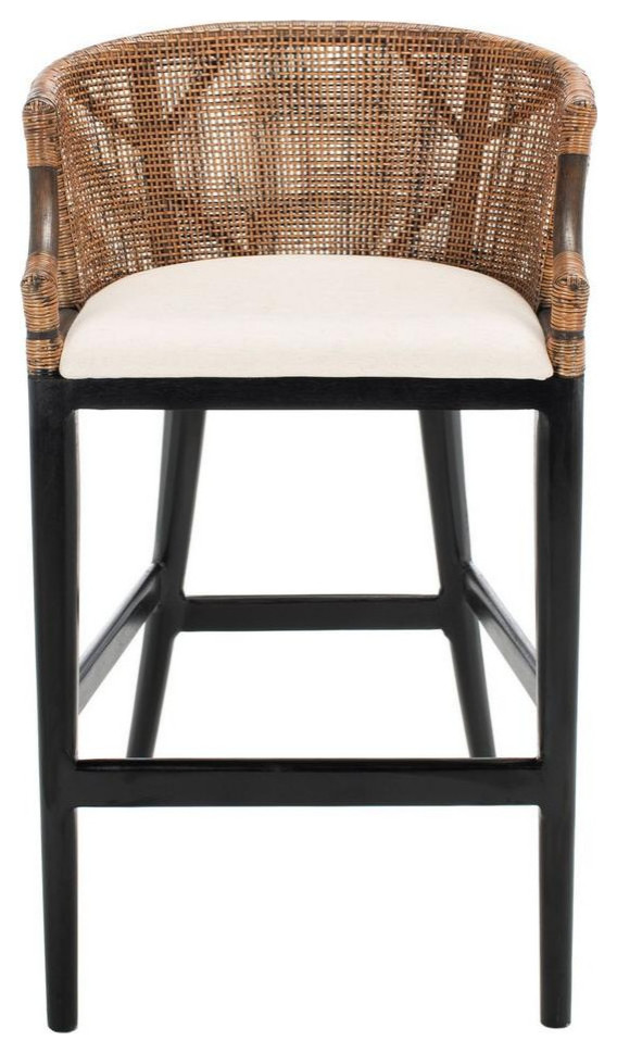 Darrah Bar Stool Set of 2 Natural Wash/Black Legs/White Cushion ...
