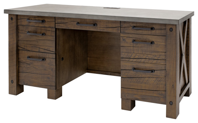 Rustic Home Office Desk, Office Table, Credenza, Fully Assembled, Brown ...
