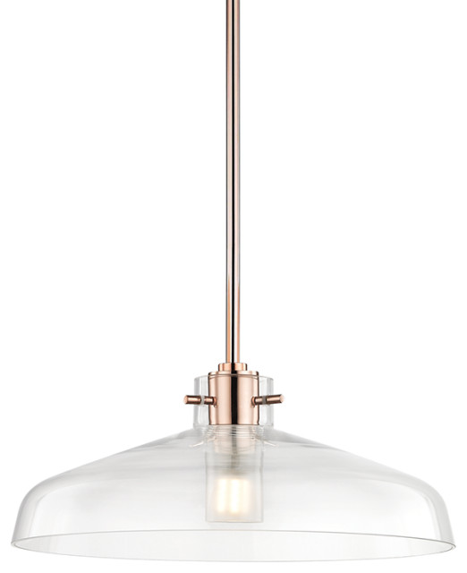 Nemo Pendant, 1-Light, Polished Copper, Clear Glass Shade, 12"W ...