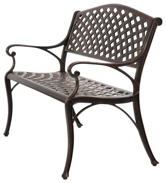 Modern Cast Aluminum Patio Bench Antique Bronze Finish - Transitional ...
