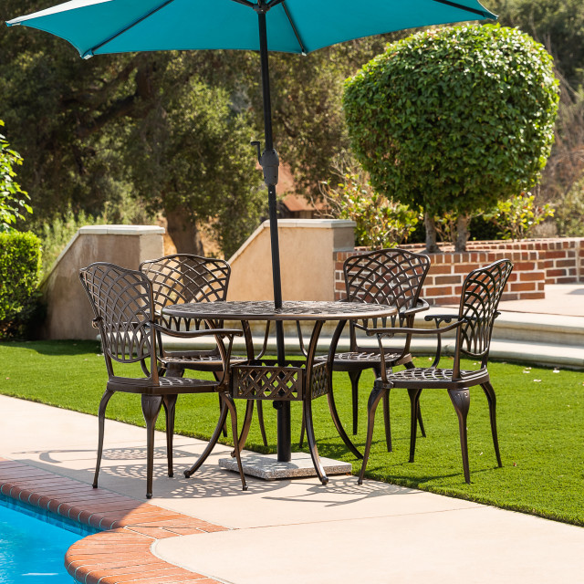 Kinger Home 5-Piece Outdoor Patio Cast Aluminum Dining Set Lattice ...