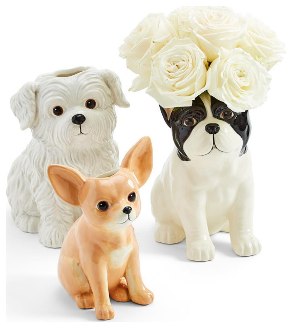 Two's Company 52983 3-Piece Set Hand Painted Ceremic Dog Vases ...