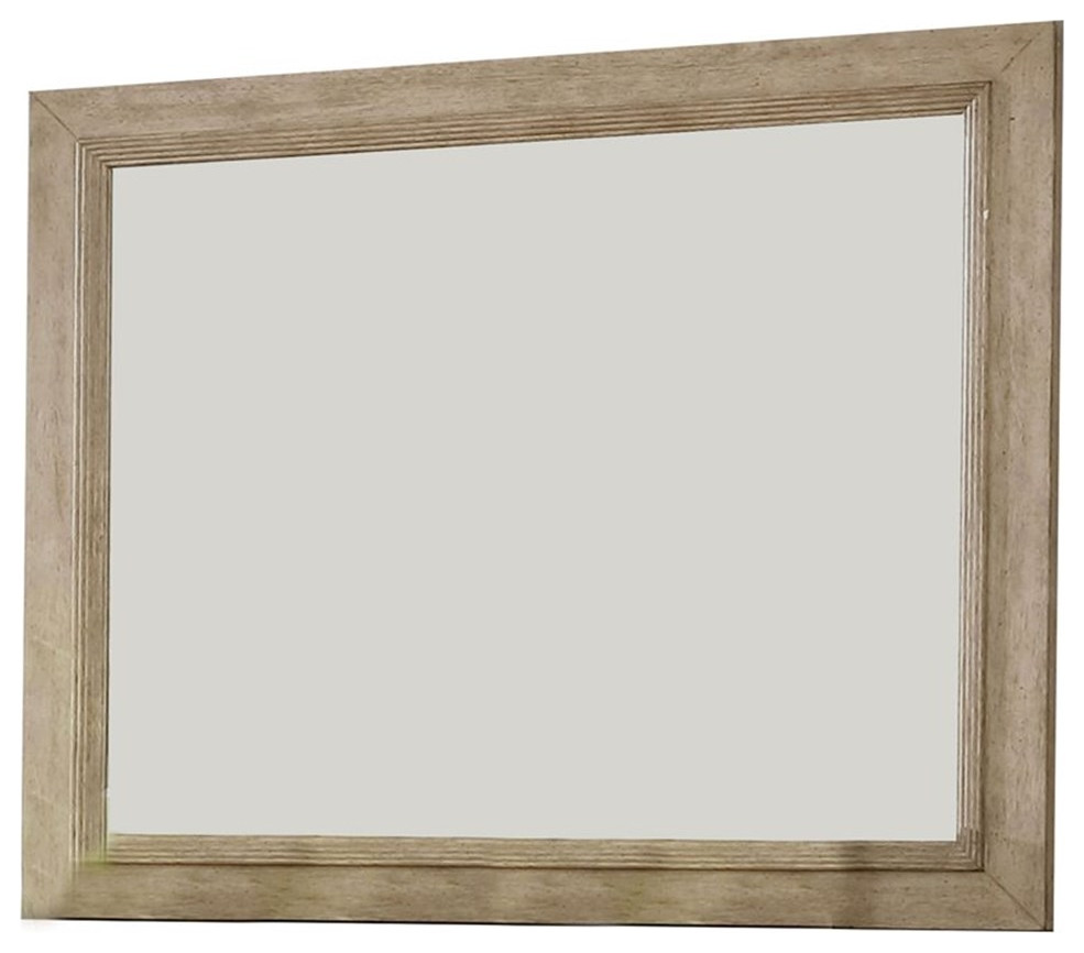 Benjaza 35.5x42.5" Rectangular Transitional Solid Wood Mirror in Brown ...