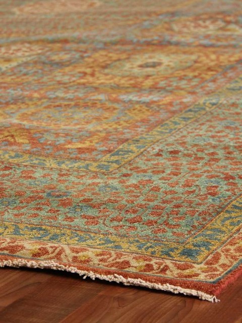 Mamluk Hand-Knotted Wool Rust/Green Area Rug, 9'x12' - Mediterranean ...