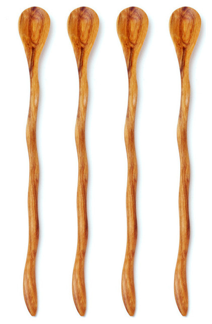Wild Olive Wood Wavy Cocktail Spoons, Set of 4 - Transitional - Spoons ...