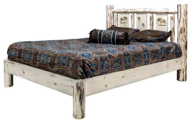 Montana Woodworks Wood Twin Platform Bed with Laser Engraved Moose in ...