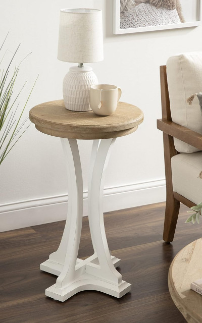 Farmhouse End Table, Curved Hourglass Shaped Base & Round Top, Rustic ...