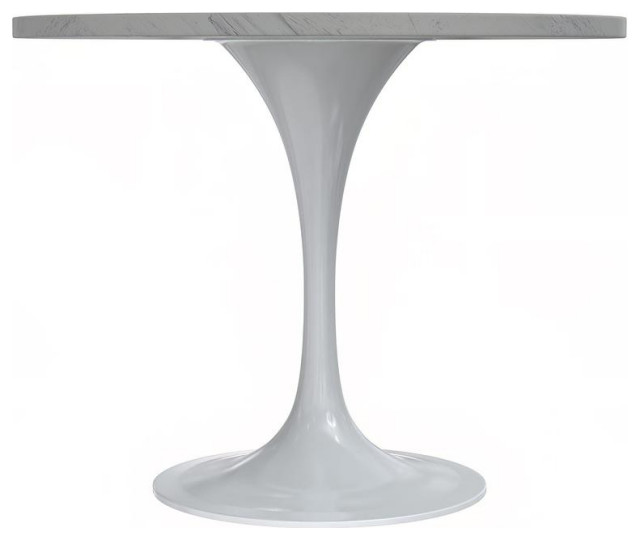 36 Round Dining Table, White Base with Laminated White Marbleized Top ...