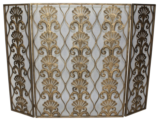 Lavish Bronze Gold Firescreen Scroll Shell Design Ornate Fireplace ...