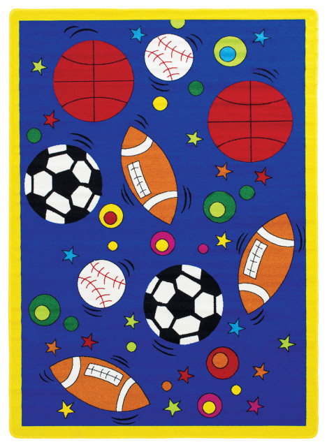 81 X 57 Inches Nylon Rug with Outdoor Sports Ball Print, Multicolor ...