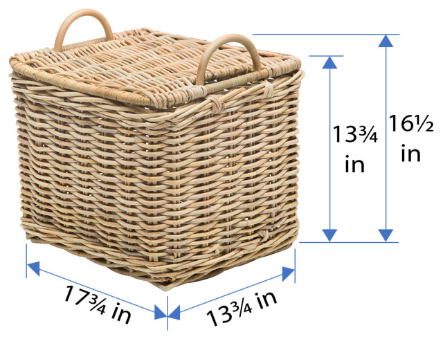 Rattan Core Rectangular Storage Basket with Lid, Natural, Small ...