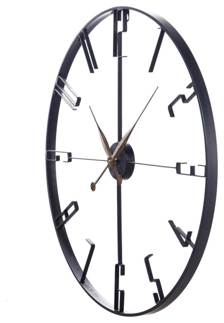 Metal Round Wall Clock Bronze Accents Matte Black Finish - Industrial ...