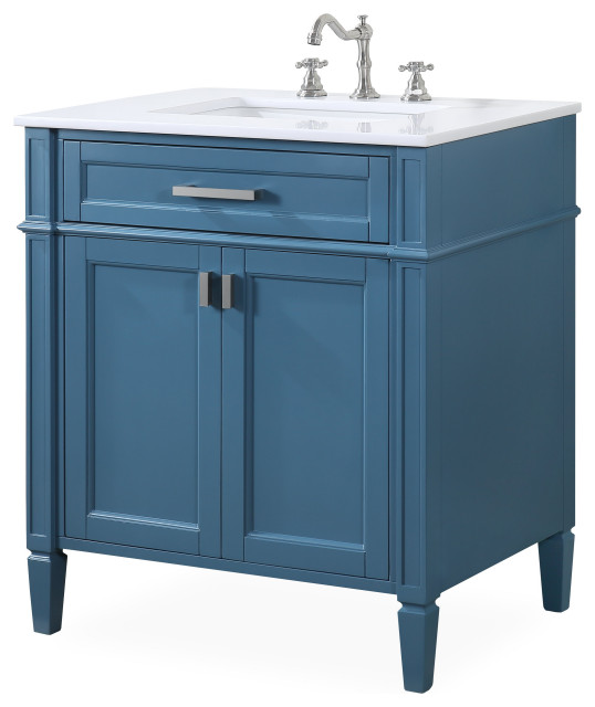 30 Inch Durand Modern Teal Blue Bathroom Sink Vanity with Stone Counter ...