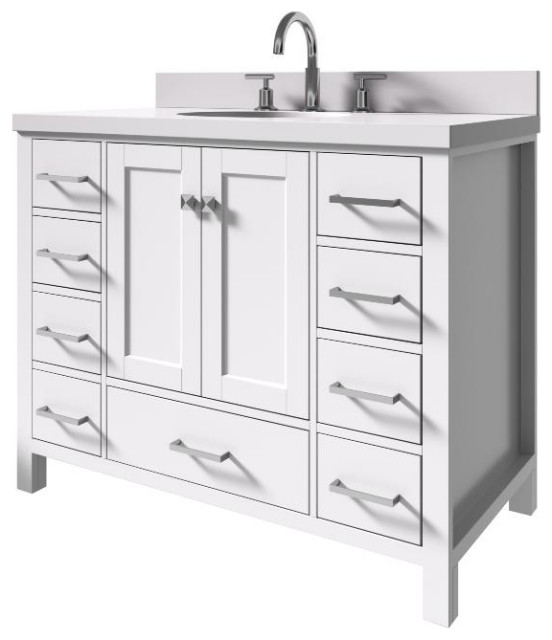 Cambridge White Transitional 43" Oval Sink Vanity With White Quartz ...