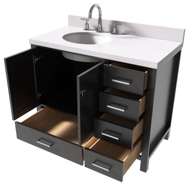 Cambridge Espresso 43" Oval Sink Vanity With White Quartz Top ...