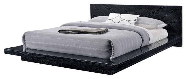 Wooden Queen Size Low Profile Bed with Grain Details, Black ...
