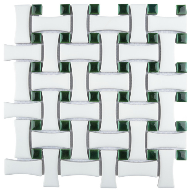Metro Ion Dog Bone Basketweave Emerald Dot Porcelain Floor and Wall ...