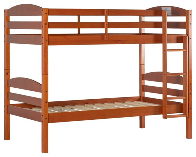 Pemberly Row Transitional Twin-over-Twin Solid Wood Bunk Bed Frame in ...