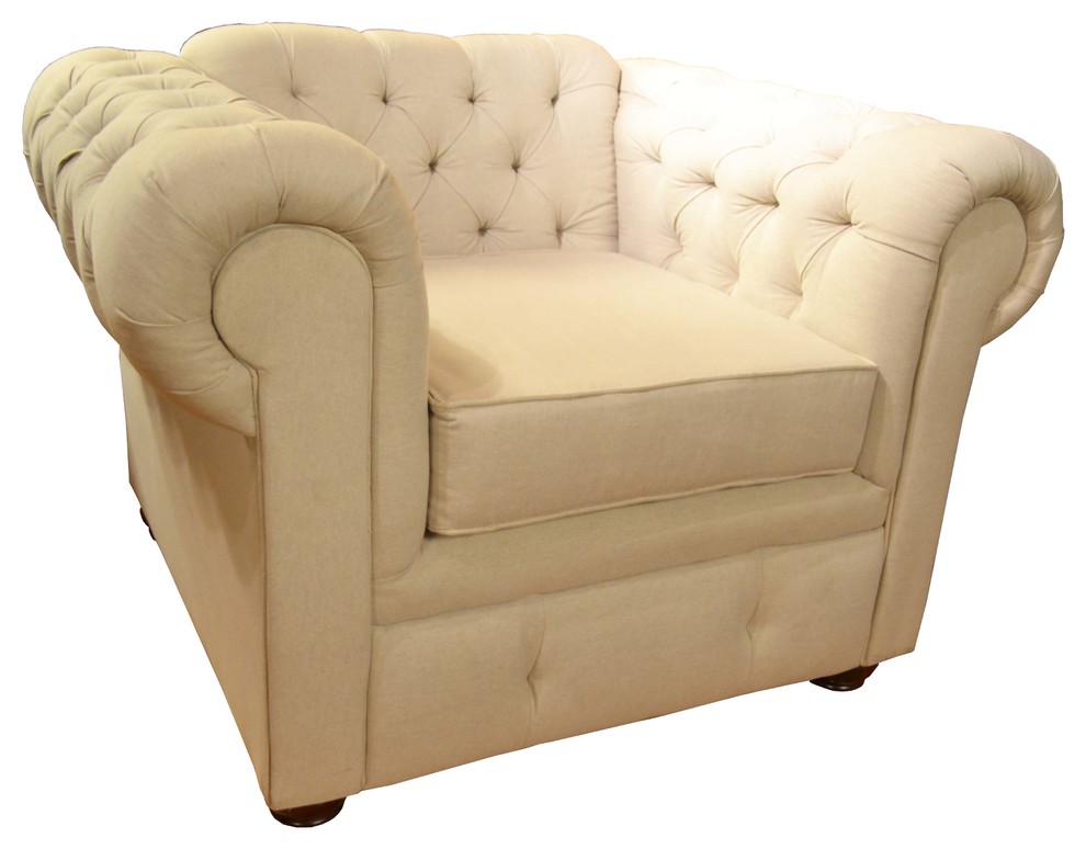 White Linen Tufted Archair - Traditional - Armchairs And Accent Chairs ...