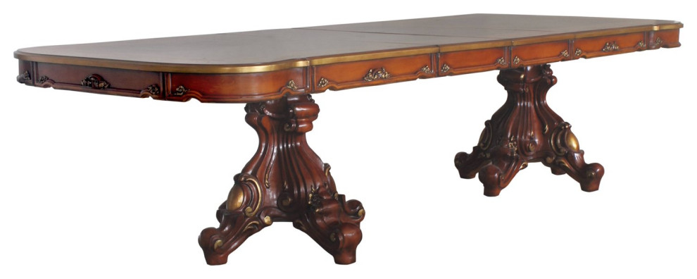 Traditional Dining Table, Raised Scrolled Details & Double Pedestal ...