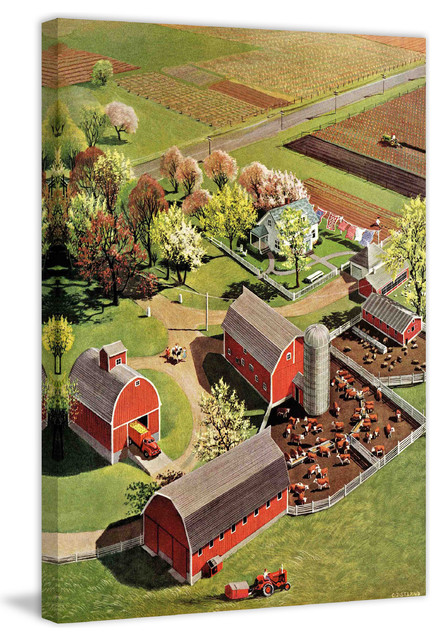 "Red Barns" Painting Print on Canvas, 40"x60" - Farmhouse - Prints And ...