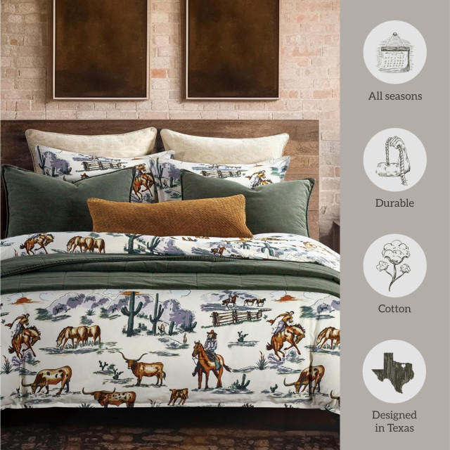 3-Piece Ranch Life Reversible Comforter Set, Duffle Bag, Super Queen ...