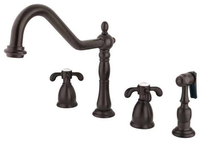 French Country Kitchen Faucet, Curved Spout & Side Sprayer ...