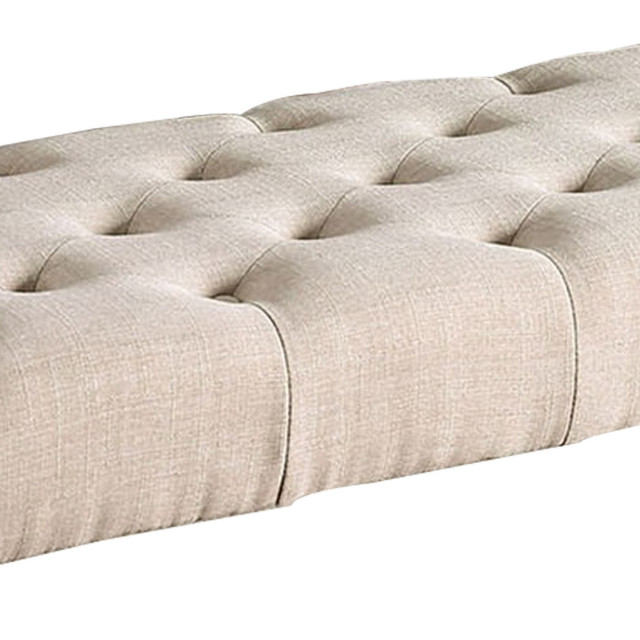 20 Inch Button Tufted Wooden Bench, Antique Black And Beige ...