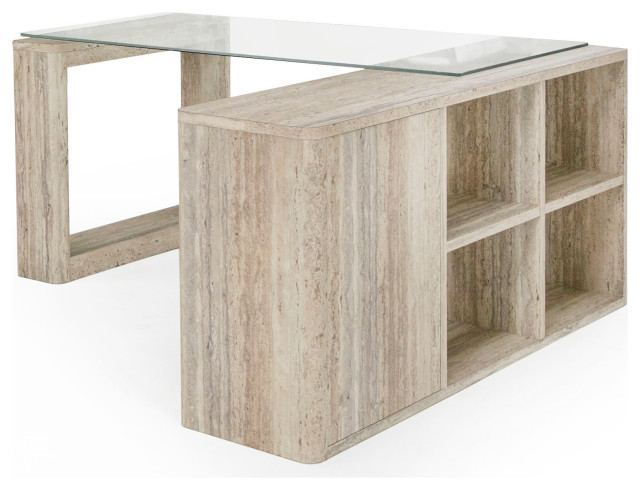 Nova Domus Roma Modern Glass, Travertine Reversible Desk - Rustic ...