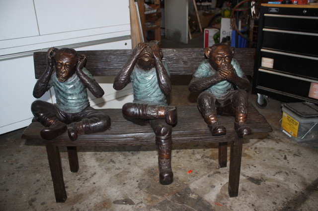 Three Wise Monkeys on Bench Bronze Statue - Eclectic - Decorative ...
