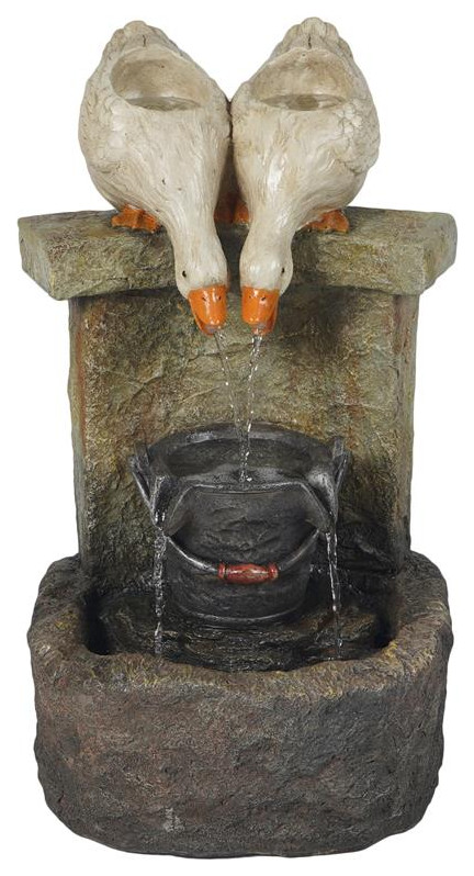 LuxenHome Resin Ducks Lighted Outdoor Fountain - Farmhouse - Outdoor ...